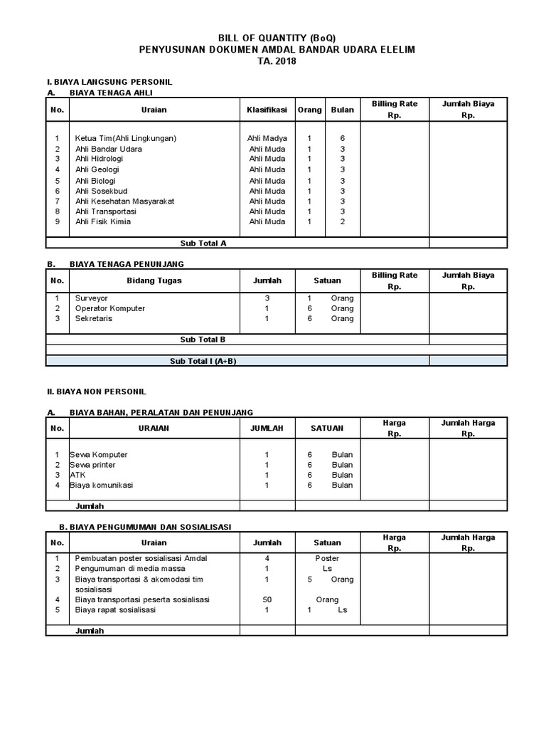 Boq Dokumen LH Amdal | PDF