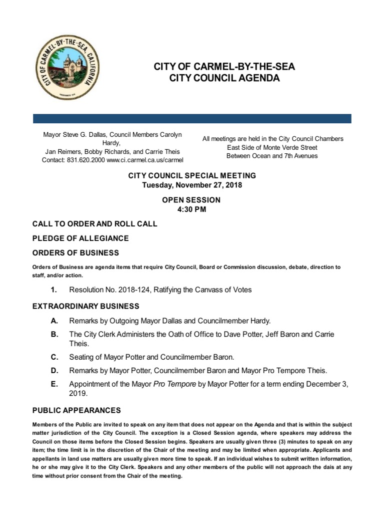 City of Carmel-By-The-Sea City Council Agenda | PDF | Americans With ...