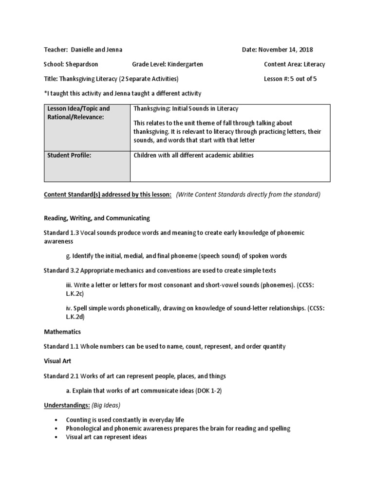Lesson Plan 5 | PDF | Literacy | Phoneme