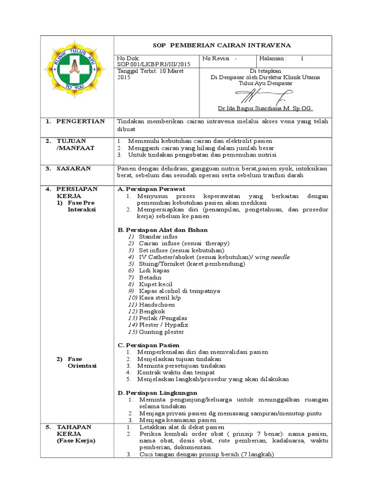 SOP Pemberian Cairan Intravena | PDF