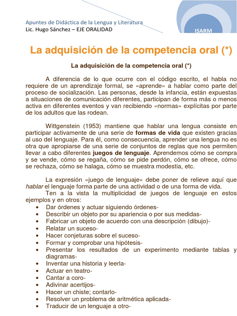 5 - La Adquisición de La Competencia Oral | PDF | Aquisición de idioma ...