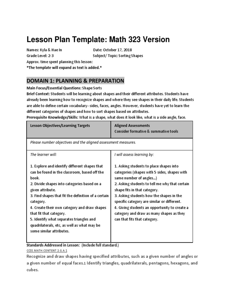Lesson Plan 1 3 | PDF | Shape | Lesson Plan