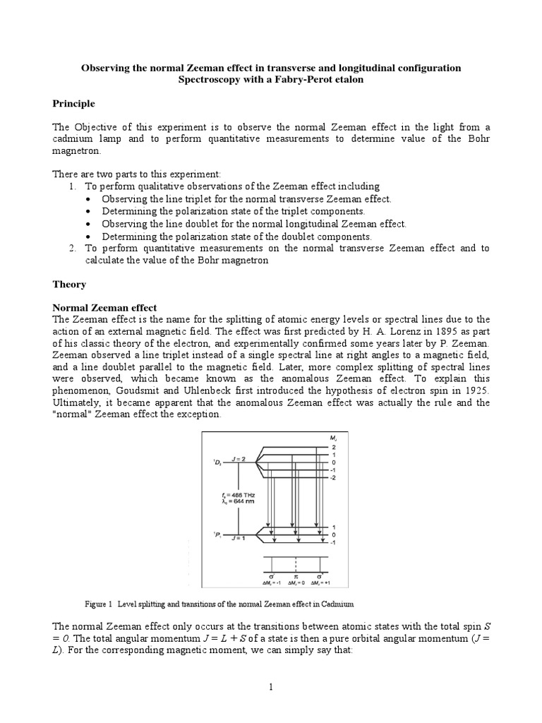 Observing the Normal Zeeman Effect | PDF | Polarization (Waves) | Optics