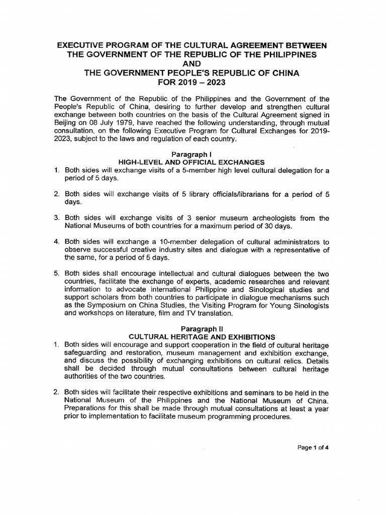 Executive Program of The Cultural Agreement Bet GPH and GPROC For 2019 ...