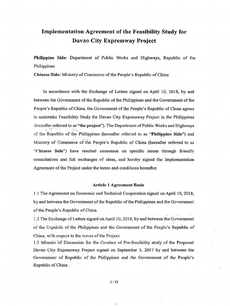 Implementation Agreement of The FS For Davao City Expressway ...