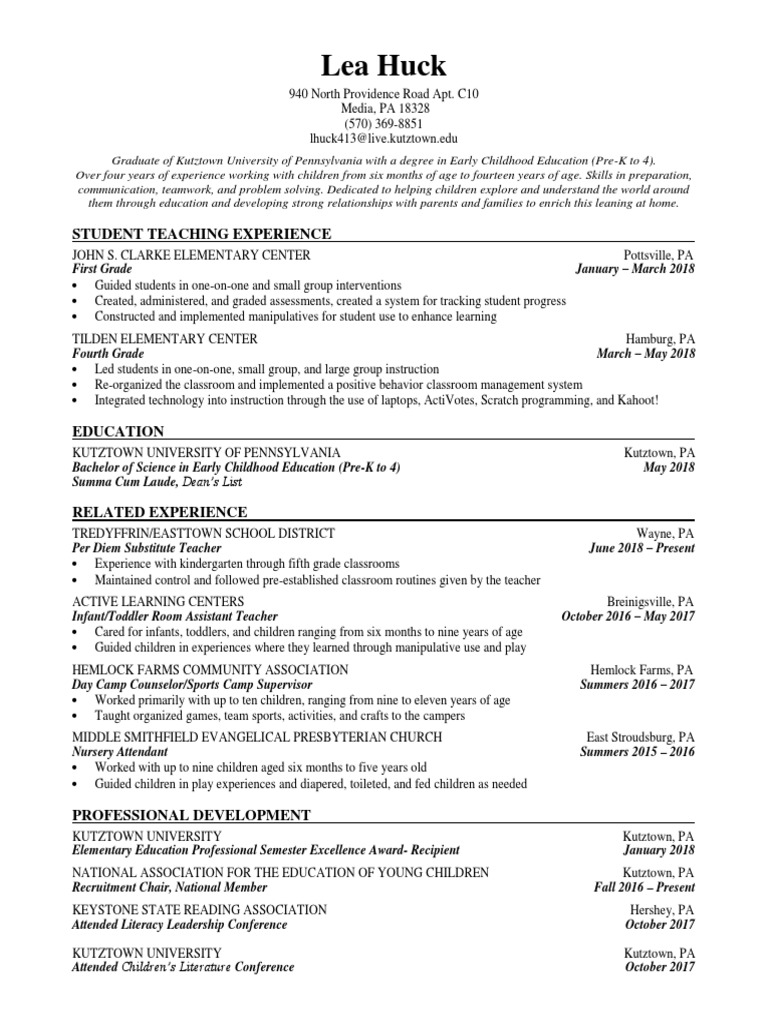 Lea Huck Resume | PDF | Pennsylvania | Teachers