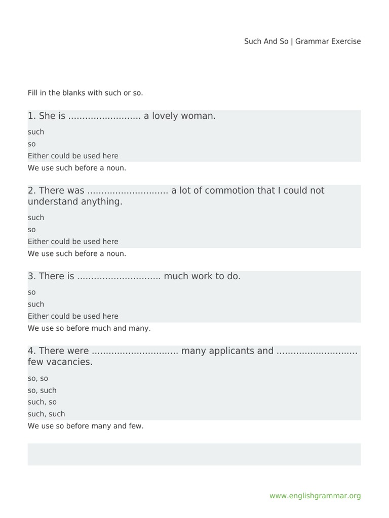 So and Such Grammar Exercises | PDF | Scientific Classification ...