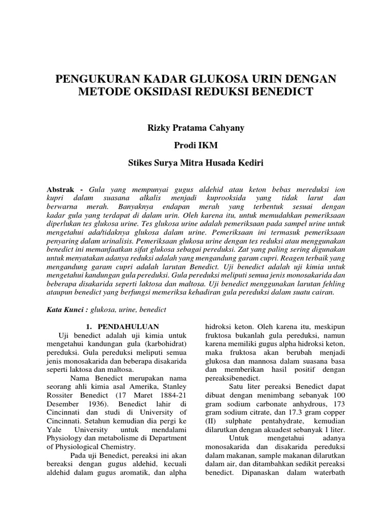 Pengukuran Kadar Glukosa Urin Dengan Uji Benedict | PDF
