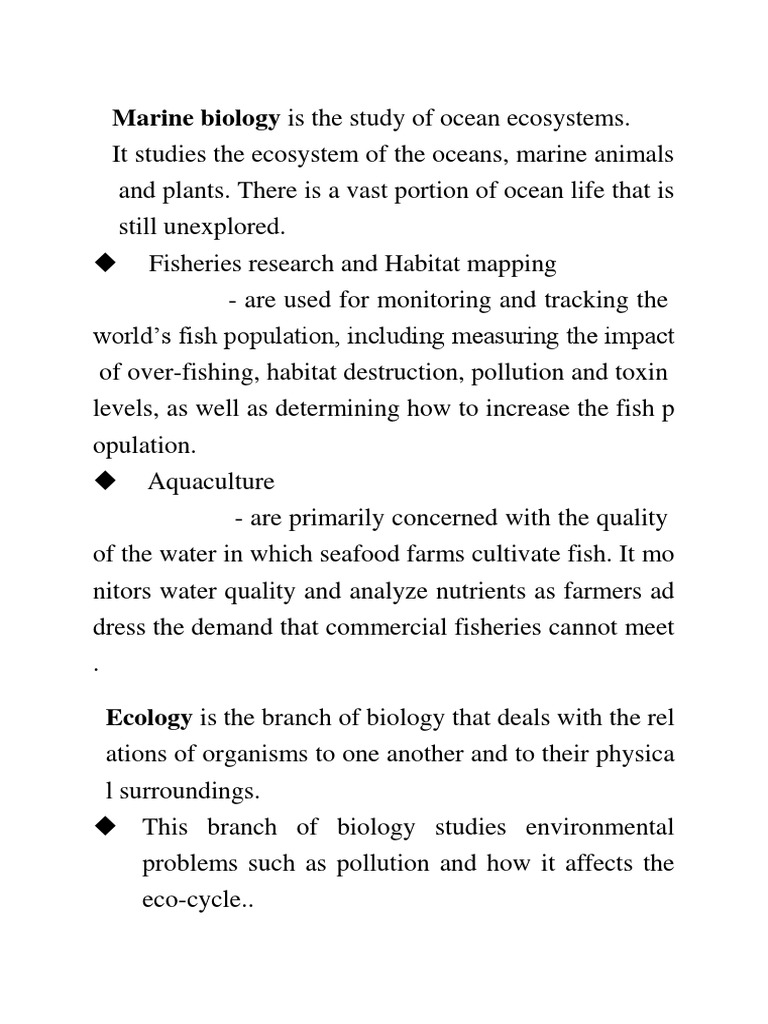 Marine Biology Is The Study of Ocean Ecosystems | PDF