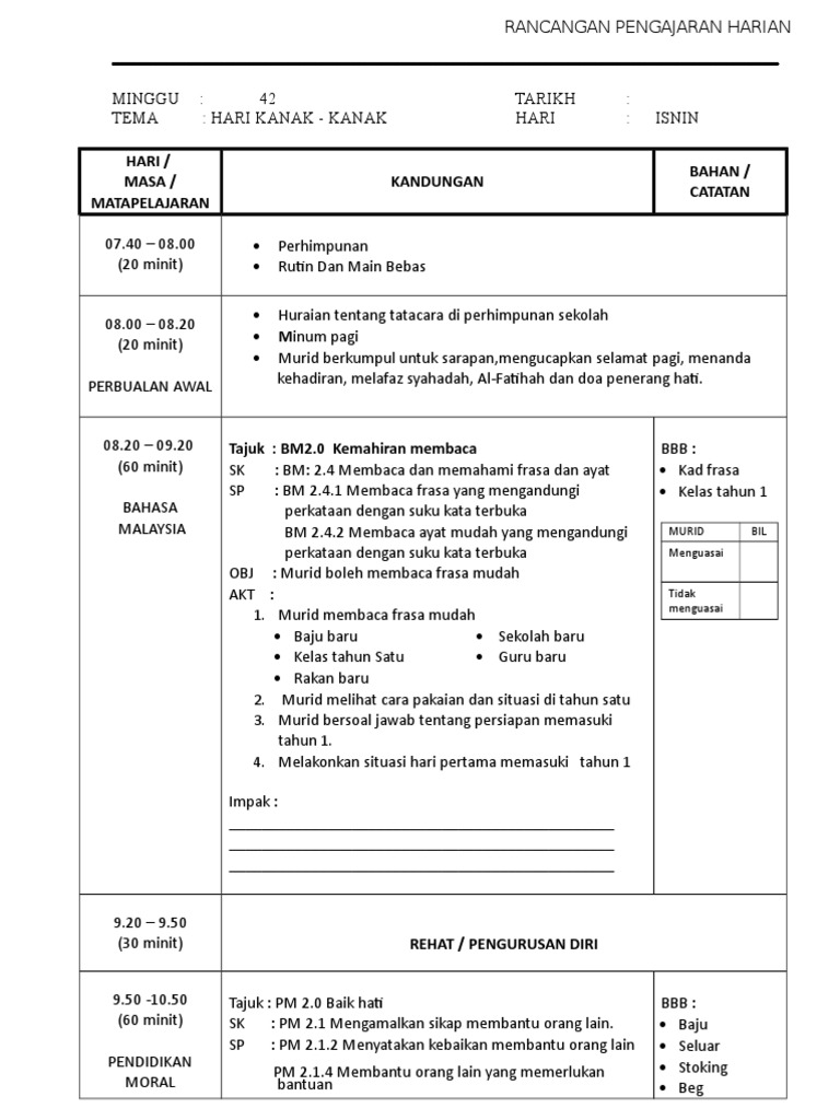 RPH Pra m1 - Orientasi | PDF