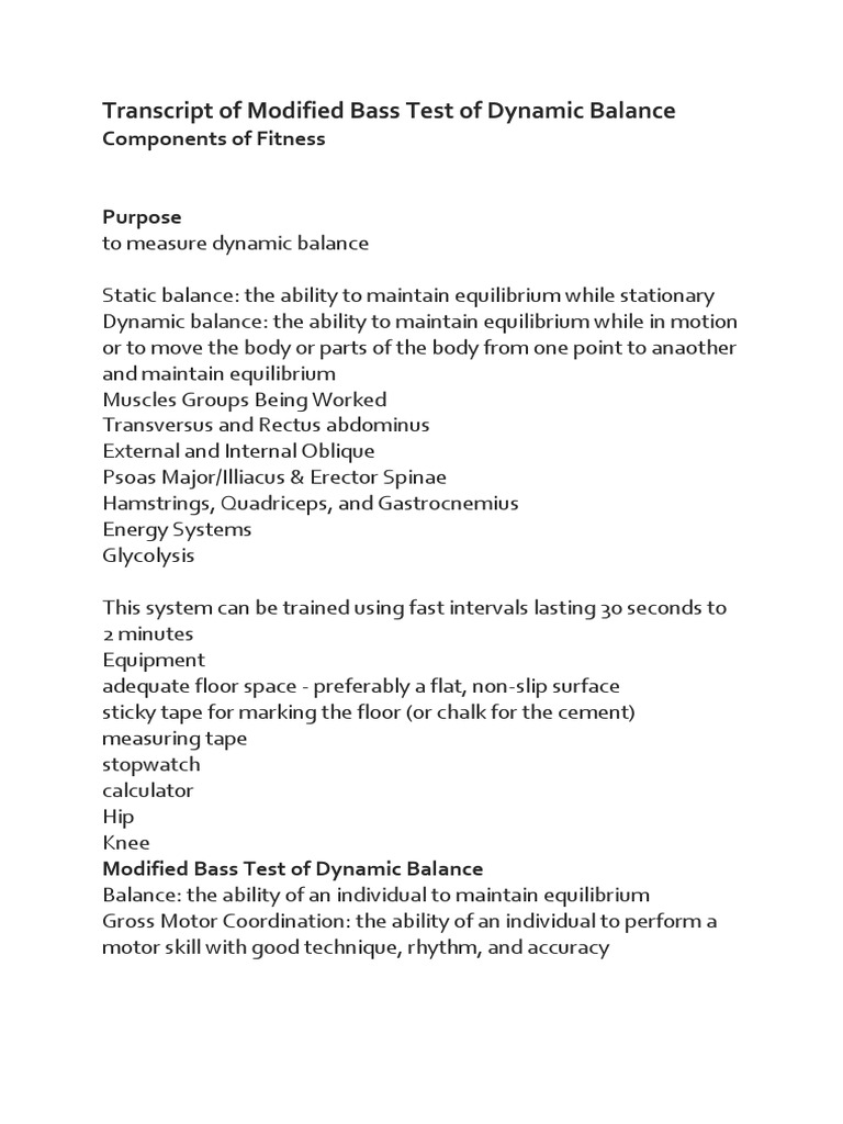 Modified Bass Test | PDF | Anatomical Terms Of Motion | Sports