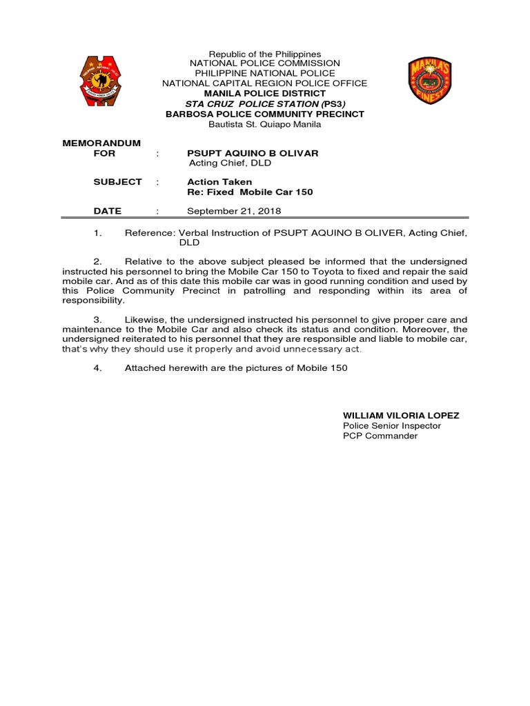 Action Taken MC 150 Garab | PDF