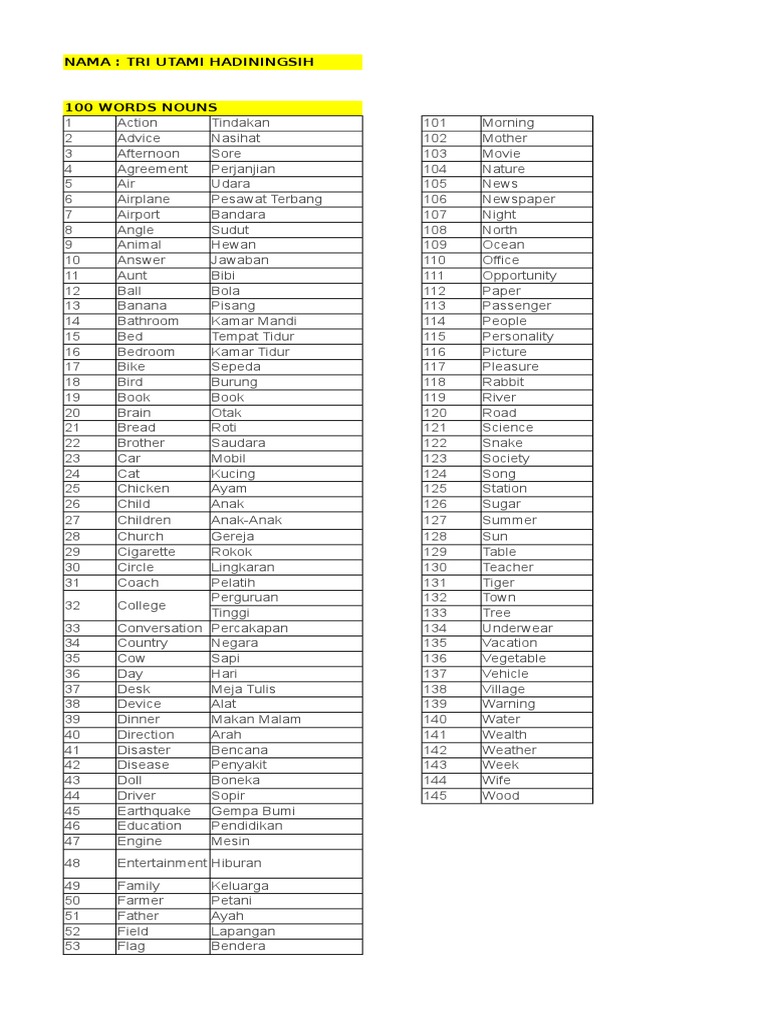 100 Common Nouns from an Indonesian Document | PDF