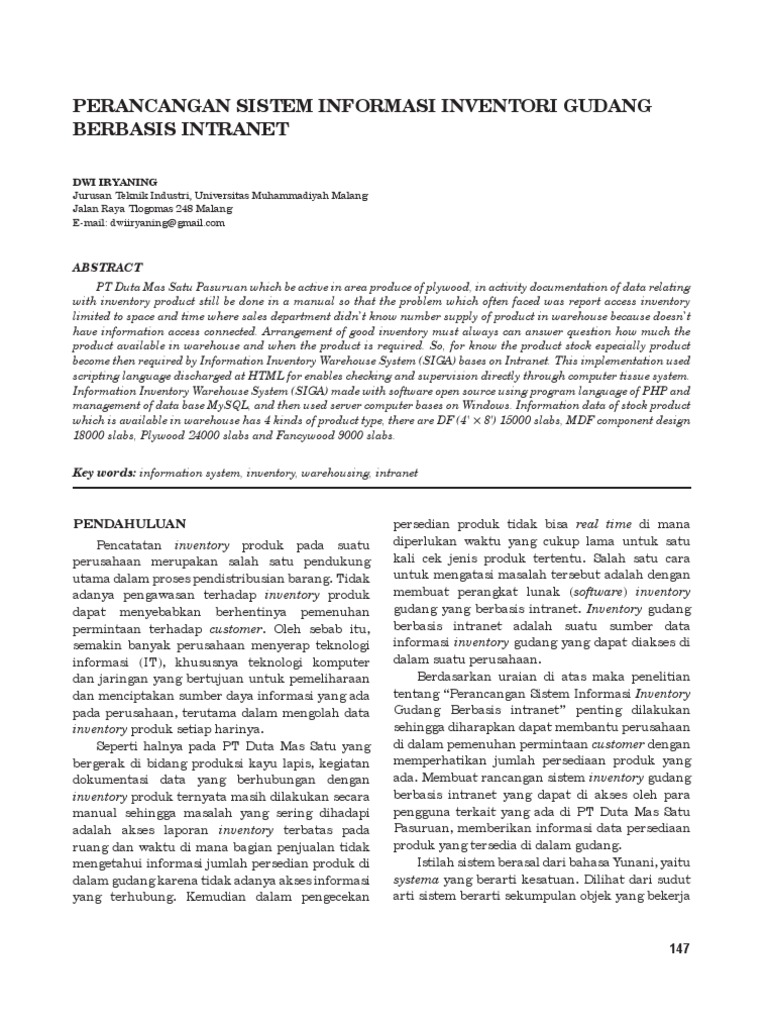 Perancangan Sistem Informasi Inventori Gudang Berbasis Intranet | PDF ...
