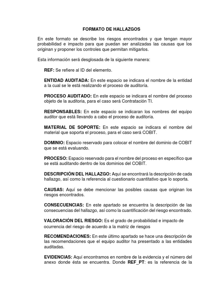 Formatos de Hallazgos 2018 II | PDF | Riesgo | Auditoría