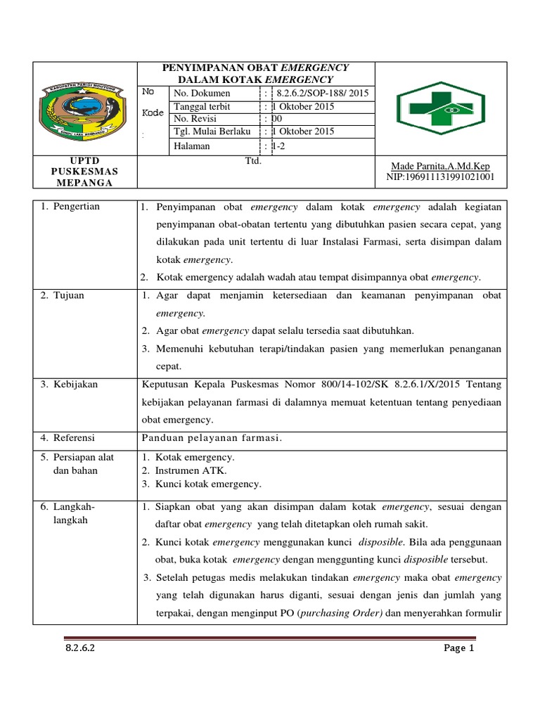 8 2 6 2 Penyimpanan Obat Emergency Dalam Kotak Emergency Pdf