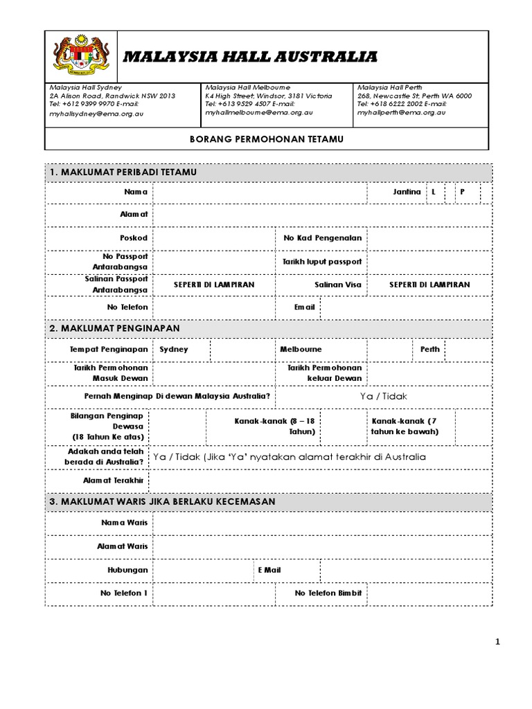 Borang Pendaftaran Dewan Malaysia Tetamu | PDF