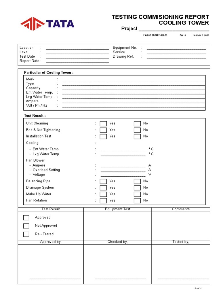 Testing Commisioning Report Cooling Tower: Project | PDF | Mechanical ...