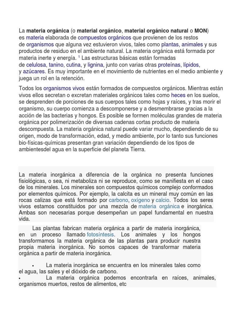 Materia Organica y Inorganica | PDF