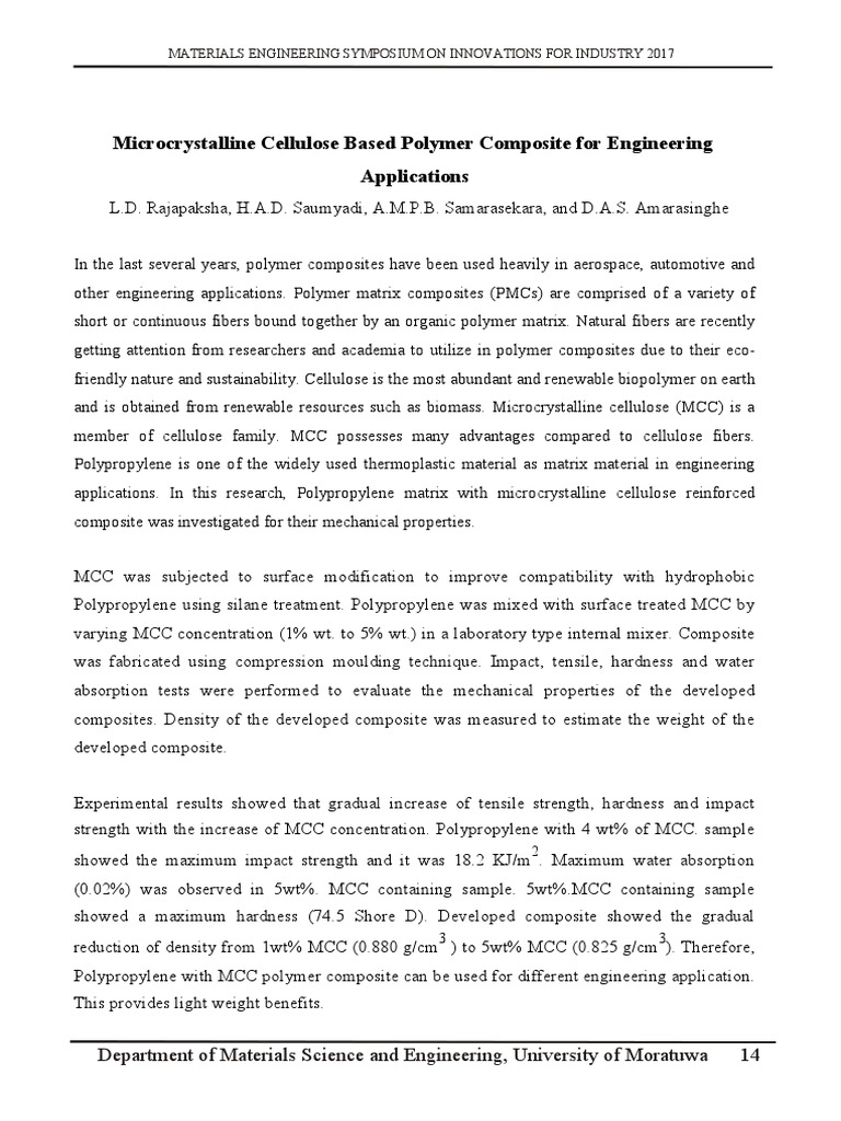 Microcrystalline Cellulose Based Polymer Composite For Engineering ...