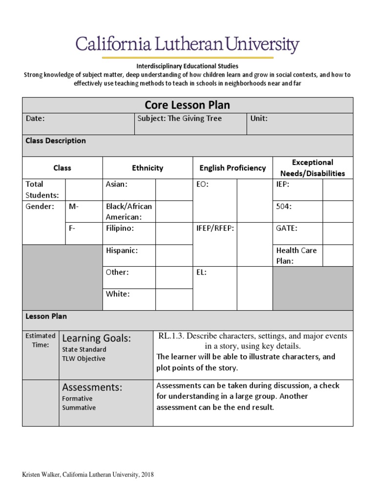 The Giving Tree Lesson Plan | PDF | Lesson Plan | Educational Assessment