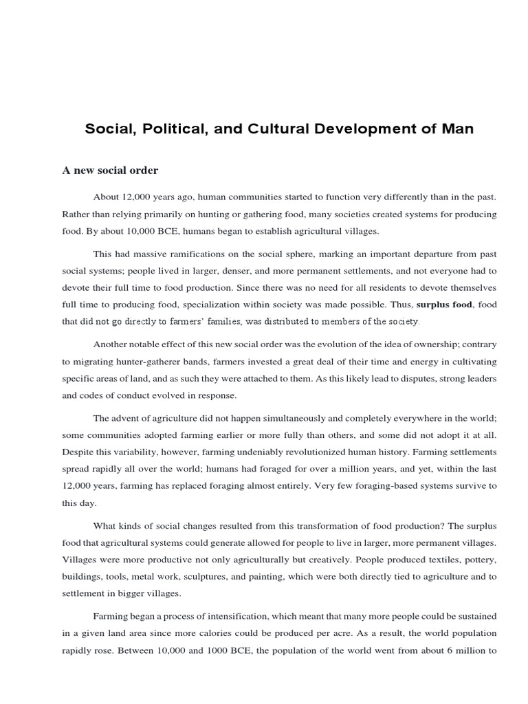 Social, Political, and Cultural Development of Man: A New Social Order ...