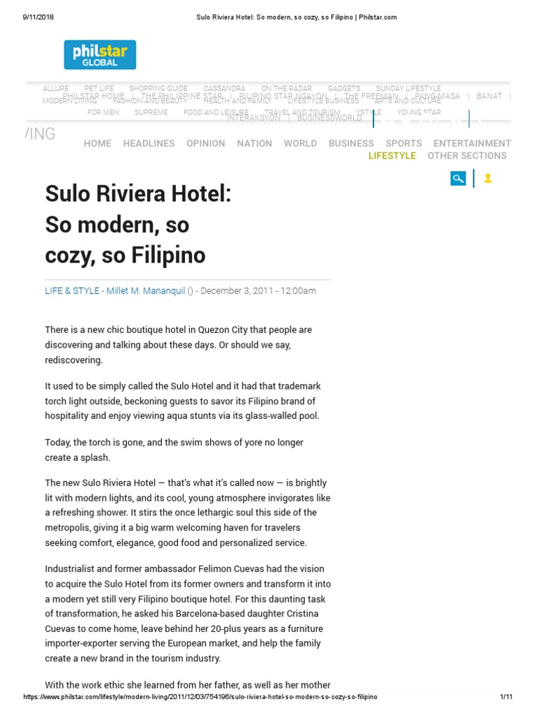 Sulo Riviera Hotel - So Modern, So Cozy, So Filipino PDF | PDF ...