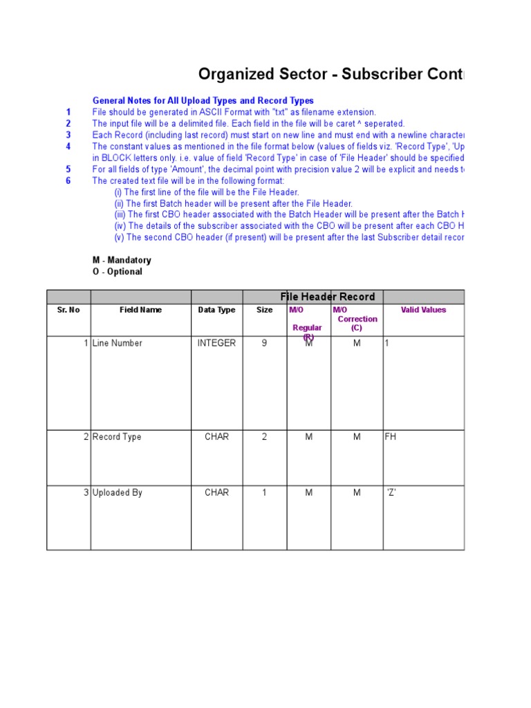 Organized Sector - Subscriber Contribution File-Format: General Notes ...