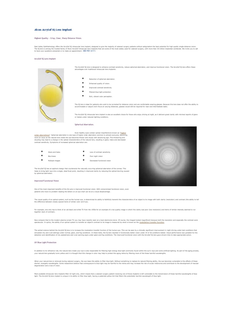 Alcon AcrySof IQ Lens Implant | Cataract | Human Eye