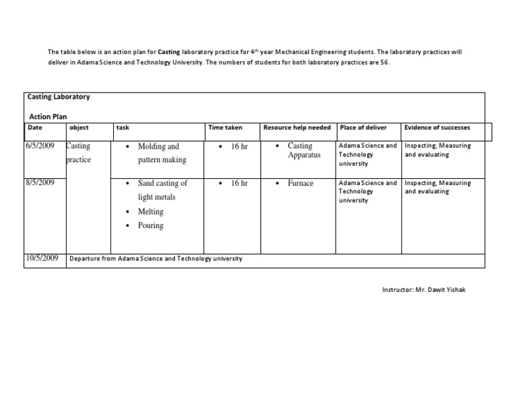 Action Plan Casting | PDF