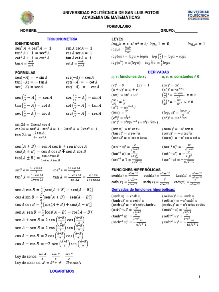 Formulario Mate II | PDF | Integral | Derivado