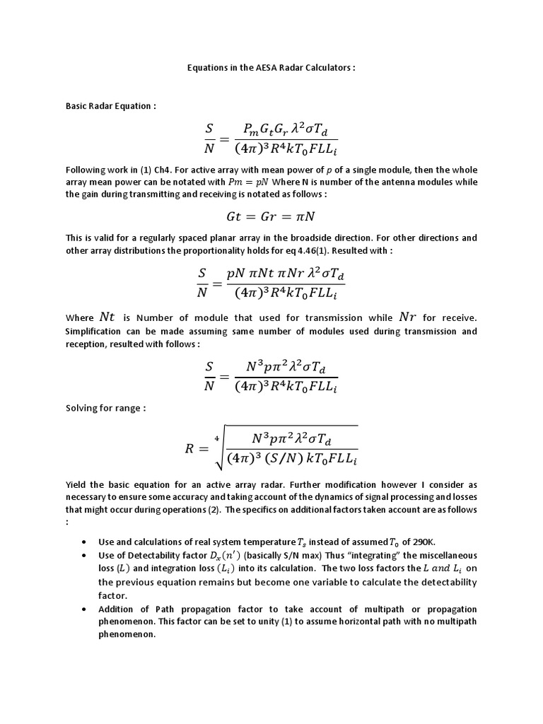 AESA Radar Equation Calculators Explained | PDF | Radar | Radio Propagation