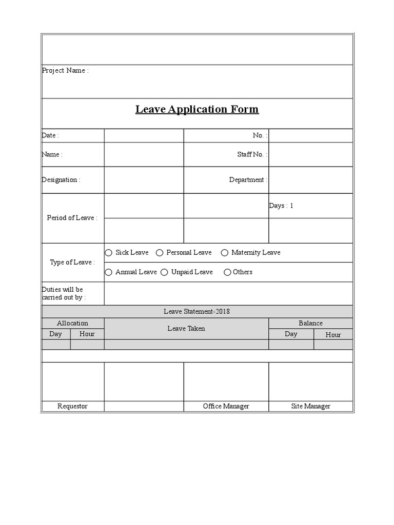 Leave Application Form: Project Name | PDF