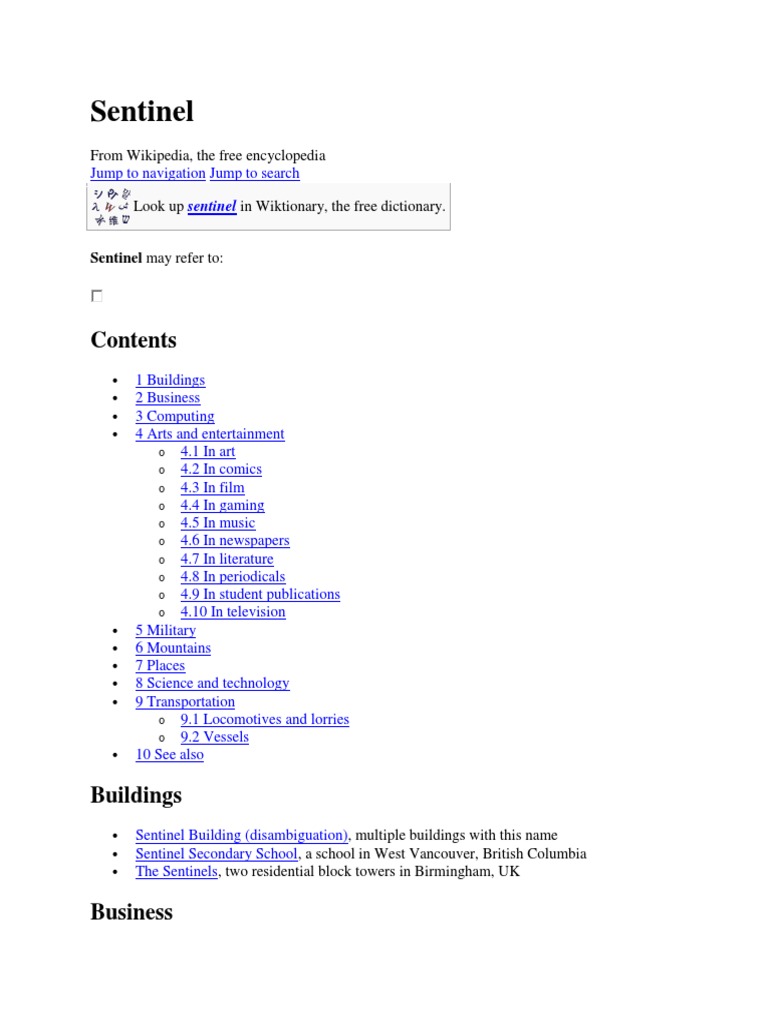 Sentinel: From Wikipedia, The Free Encyclopedia | PDF | Leisure