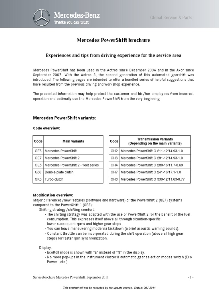 Mercedes Powershift Brochure: Experiences and Tips From Driving ...