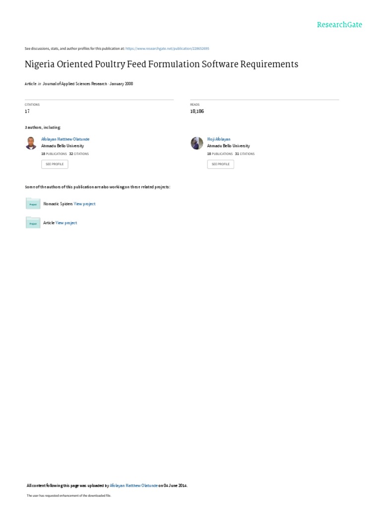 Nigeria Oriented Poultry Feed Formulation Software | Download Free PDF ...