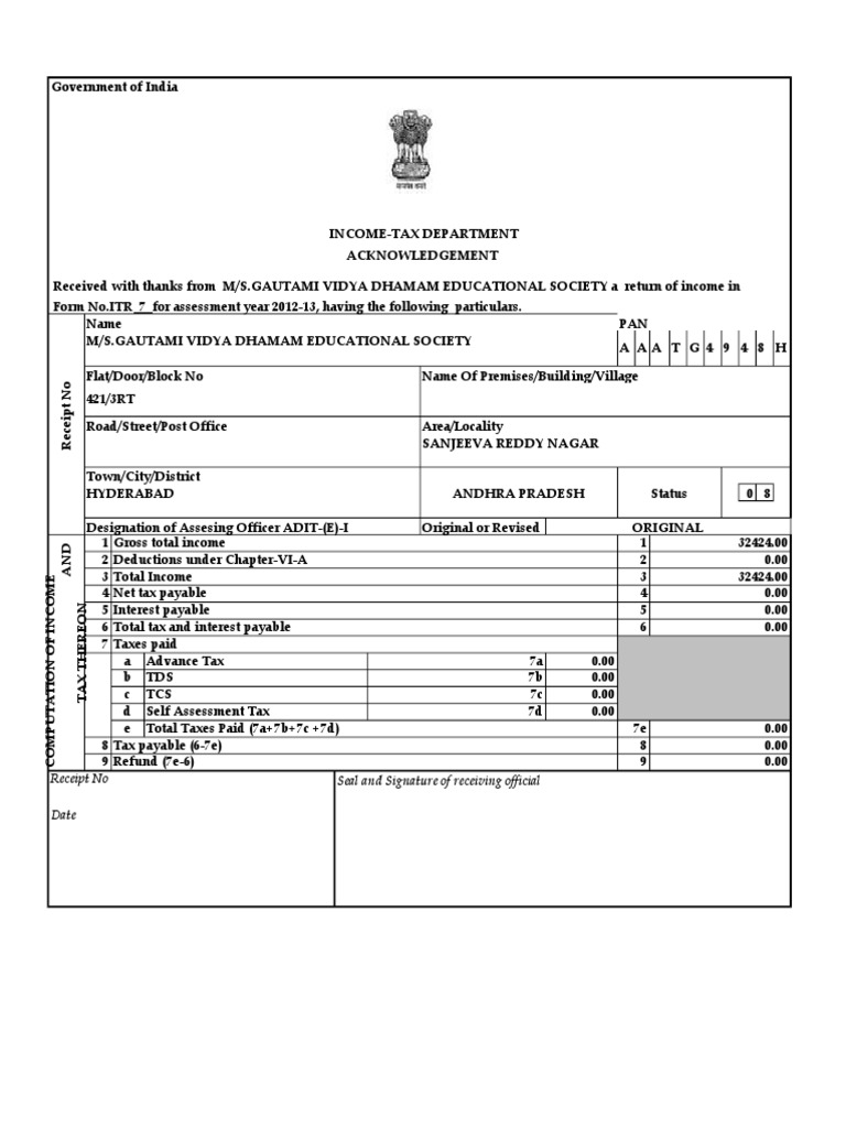 Acknowledgement Proforma | PDF | Income Tax In India | Taxation