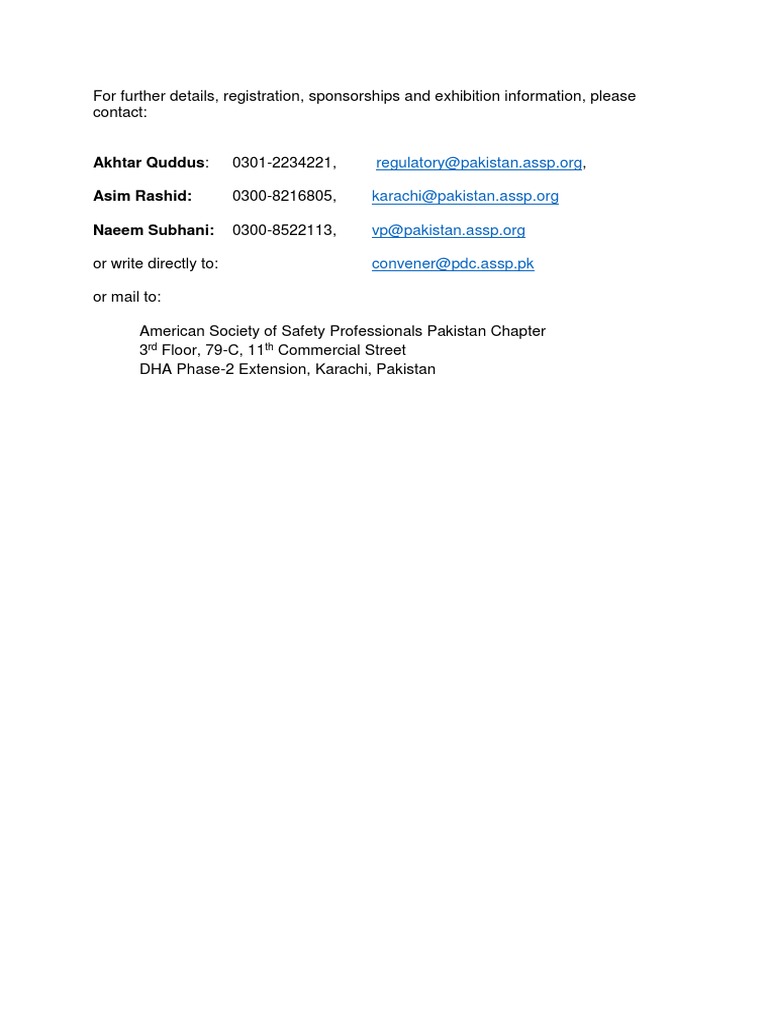 Akhtar Quddus: Asim Rashid: Naeem Subhani: 0300-8522113,: Convener@pdc ...