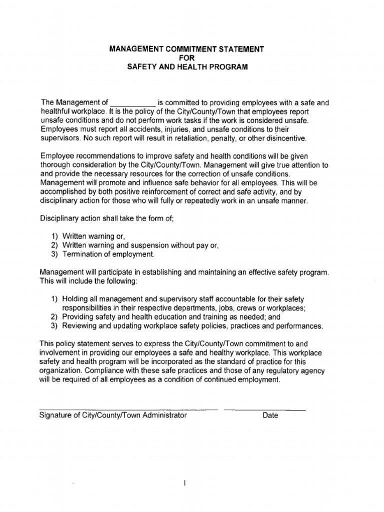 Safety and Health Program Information Commitment PDF | PDF