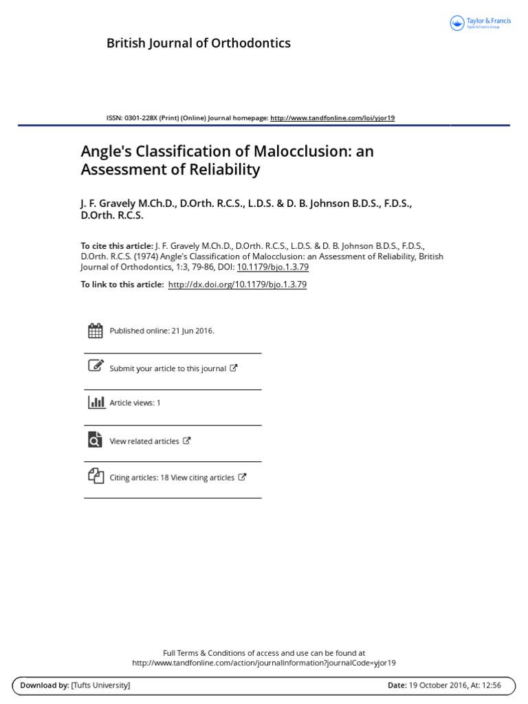 Angle's Classification of Malocclusion An Assessment of Reliability ...