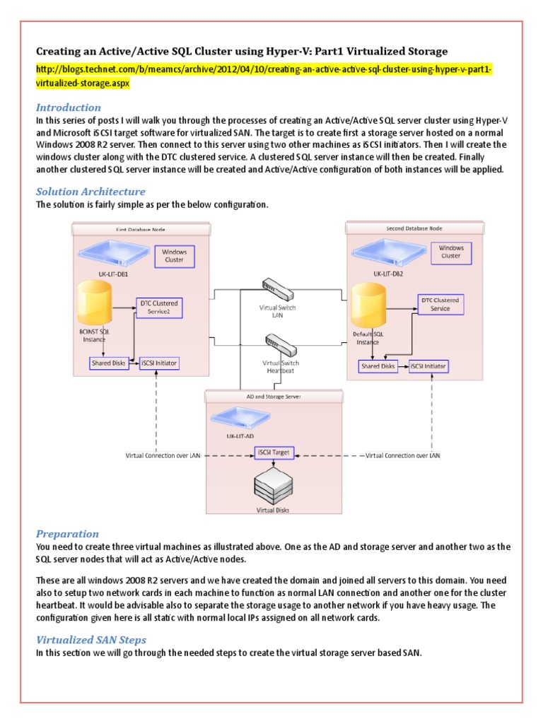 Configuring An Activeactive Sql Cluster Using Hyper V A Multi Part Guide To Setting Up
