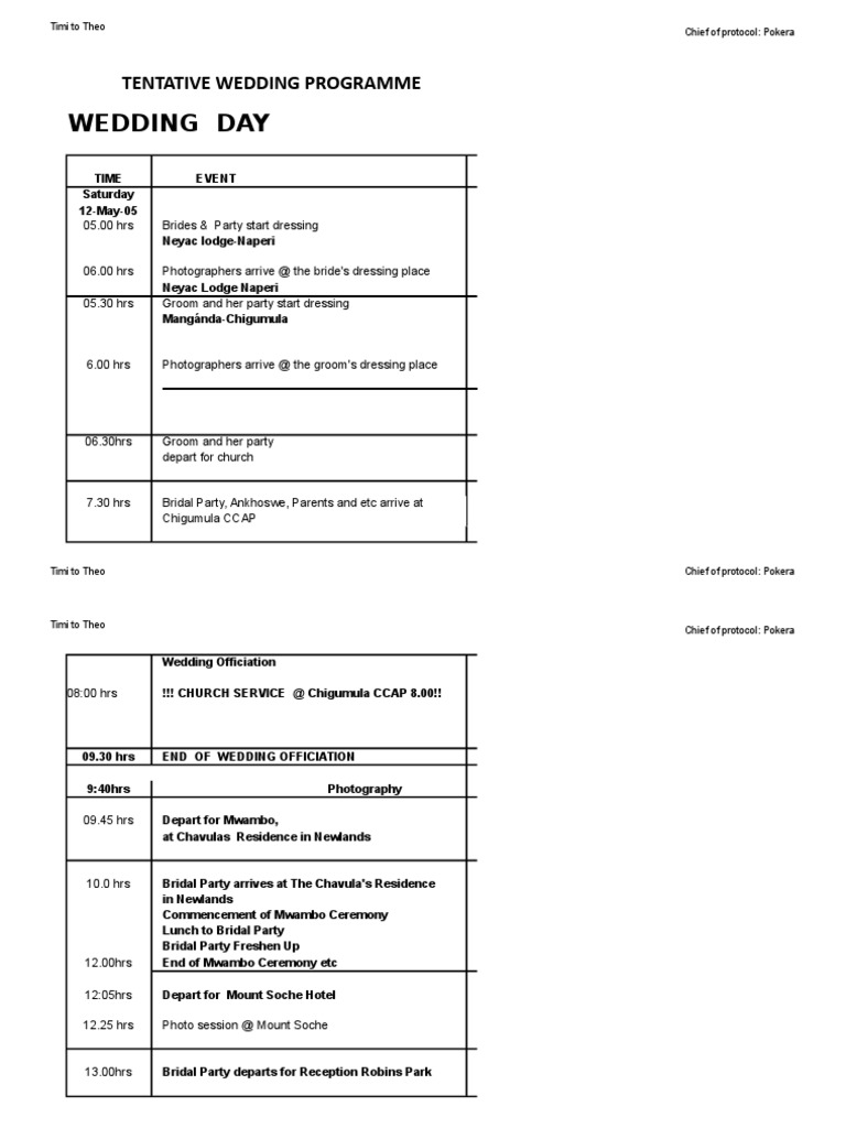 Tentative Programme | PDF | Wedding | Bride