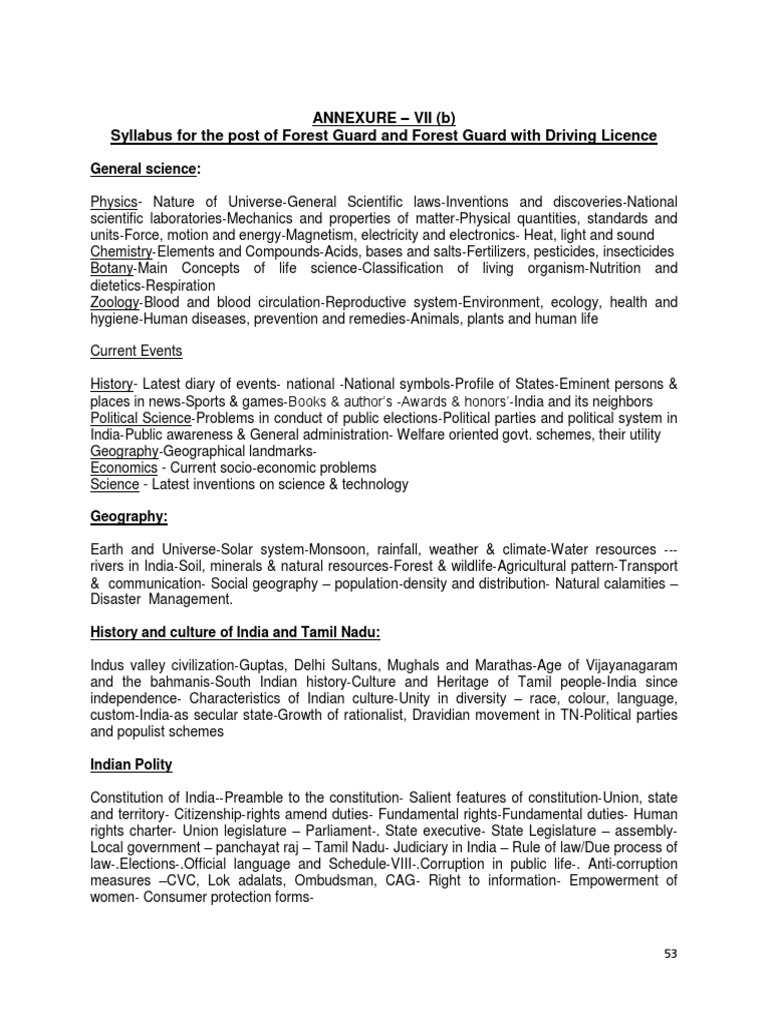 Forest Guard Syllabus | PDF | Tamil Nadu | Science