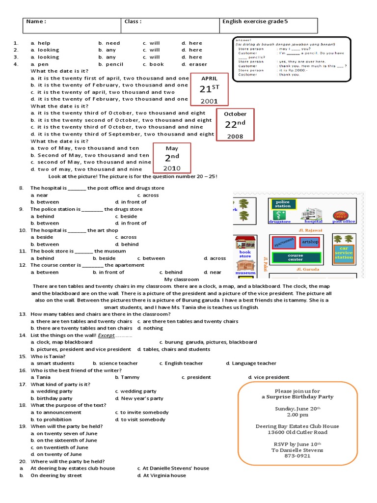 Name: Class: English Exercise Grade 5 | PDF