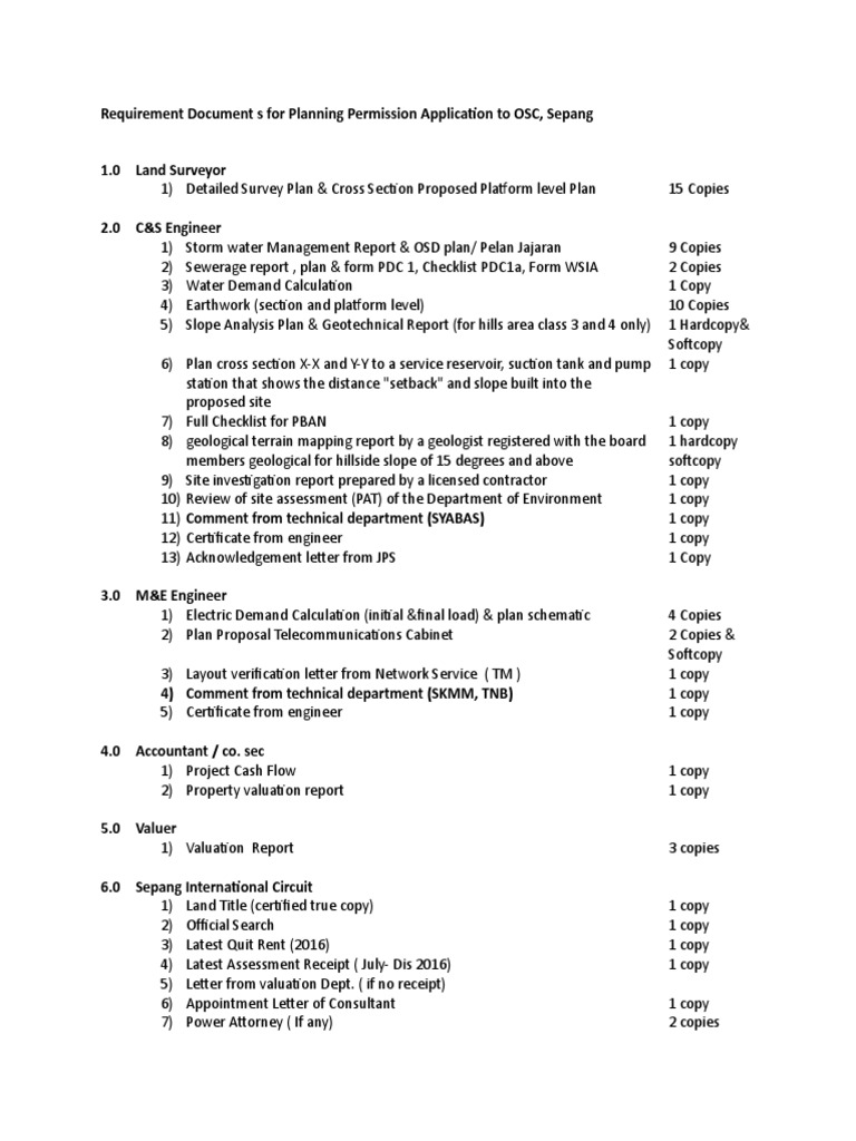Requirement Document S For Planning Permission Application To OSC ...