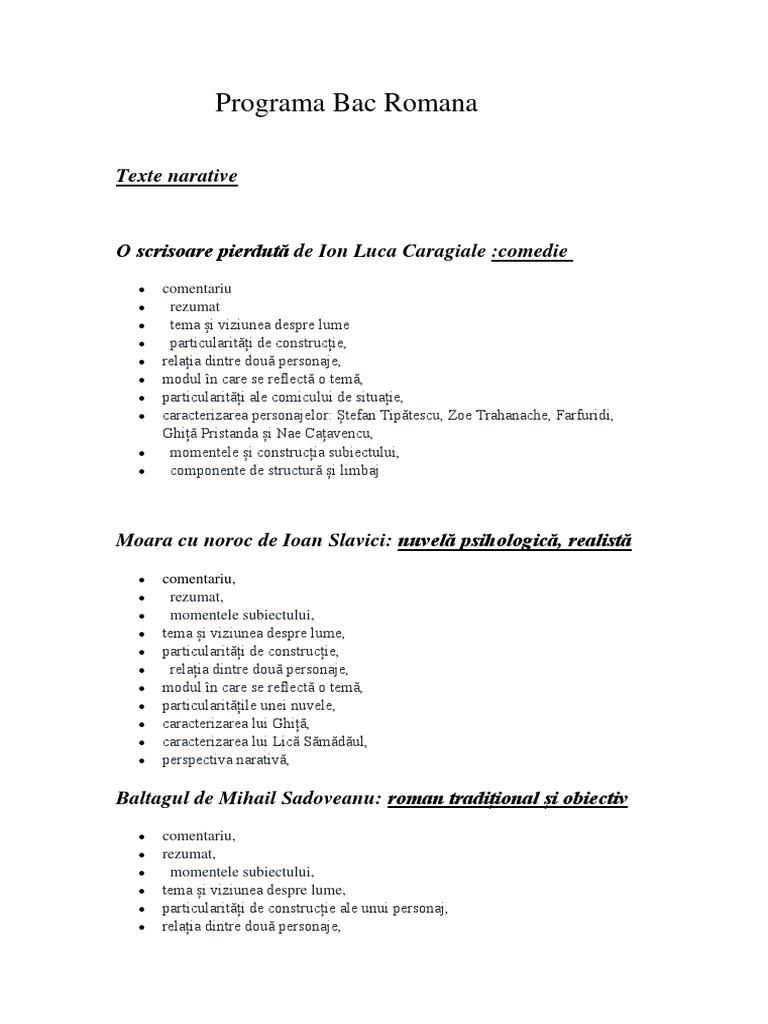 Programa Bac Romana | PDF