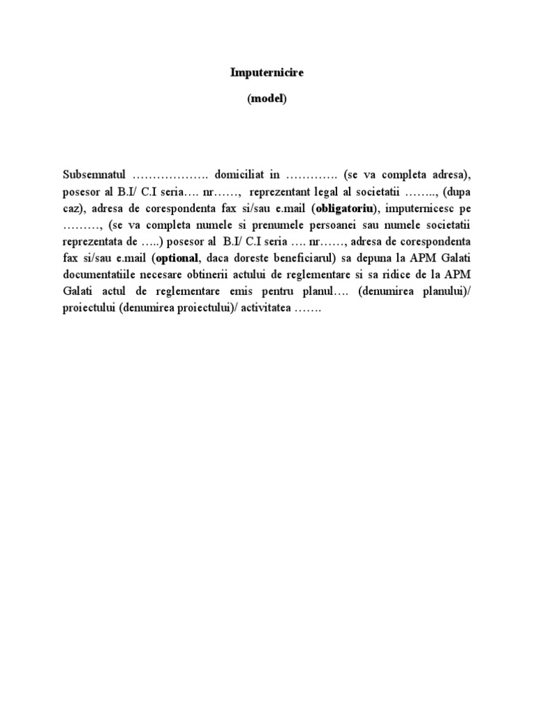Model Împuternicire | PDF