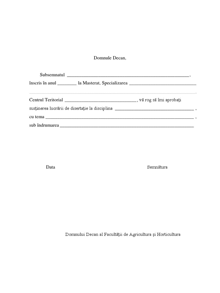 Model Cerere Lucrare de Disertatie | PDF