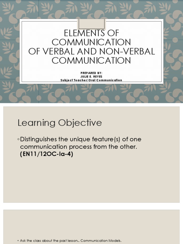 Elements of Communication | PDF | Nonverbal Communication | Communication