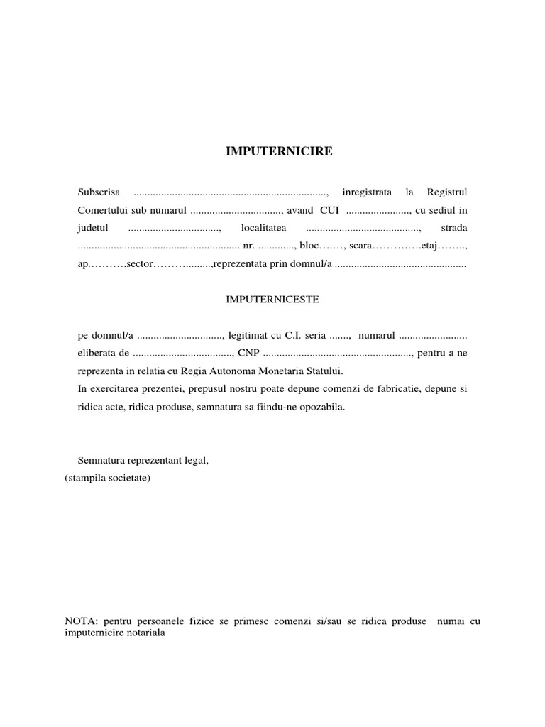 Imputernicire Firma Persoana | PDF